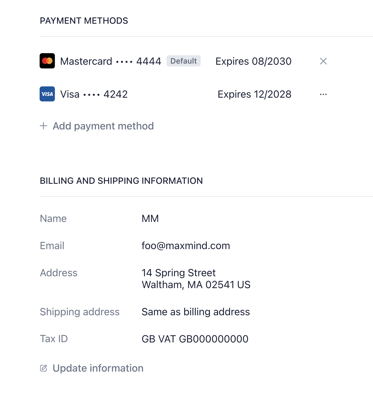 Update your account information